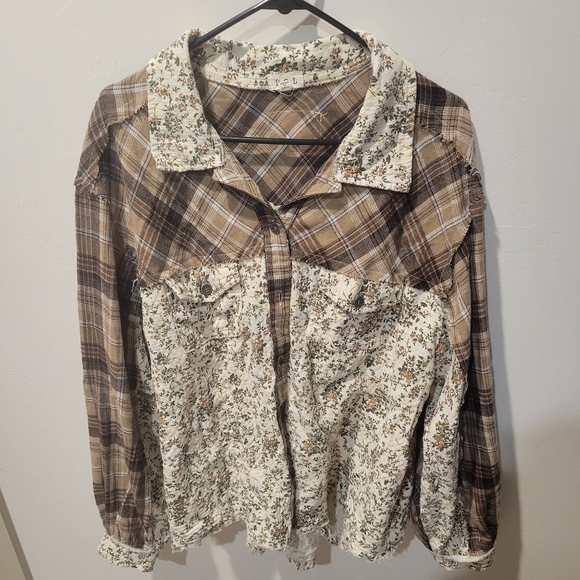 POL | Tops | Pol Patchwork Oversized Button Up Size L | Poshmark